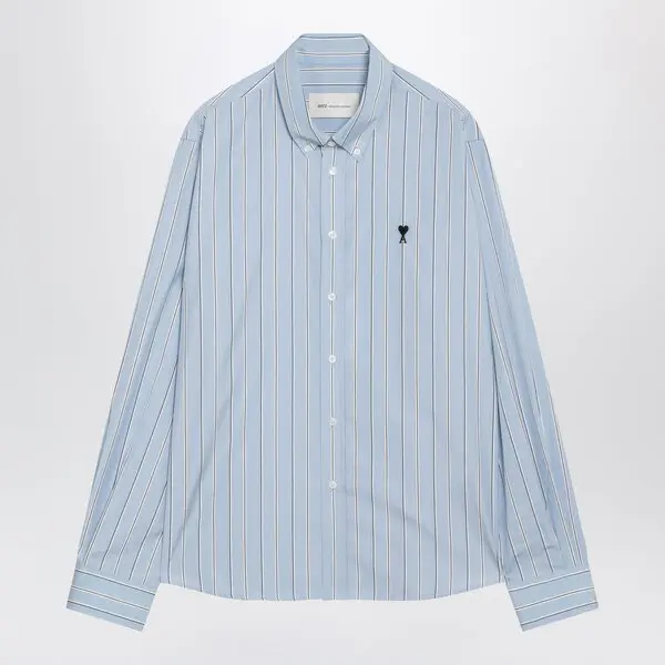 AMI Paris Light Striped De Coeur Shirt - Blue