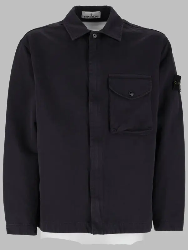 Stone Island Overshirt In Twill Di Cotone - Blue