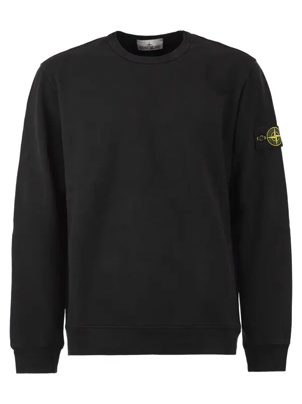 Stone Island Cotton Crew Neck Sweatshirt With Compass Badge - Black