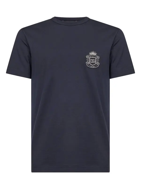 Dolce & Gabbana Blue Cotton Heraldic Patch T-shirt