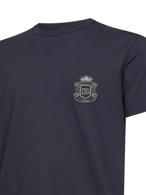 Dolce & Gabbana Blue Cotton Heraldic Patch T-shirt