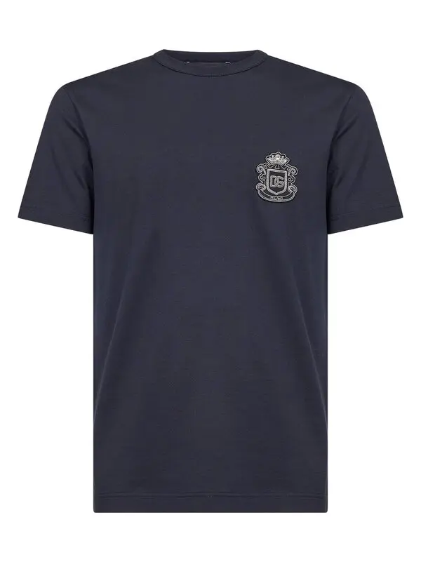 Dolce & Gabbana Blue Cotton Heraldic Patch T-shirt - Multicolor