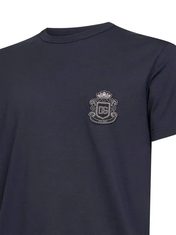 Dolce & Gabbana Blue Cotton Heraldic Patch T-shirt - Multicolor