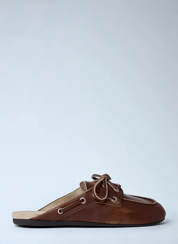 Miu Miu Leather Lace-up Mules - Brown