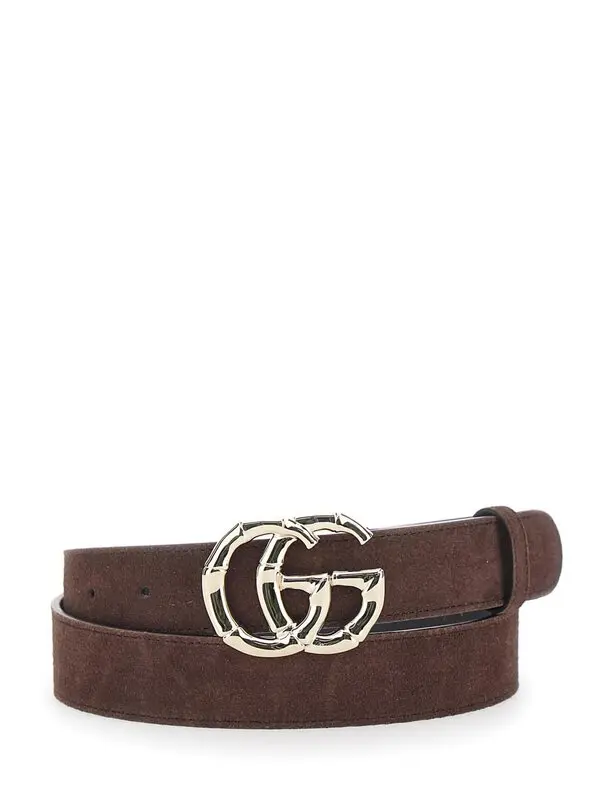 Gucci Belt With Gg Buckle Closure In Suede Leather For - Brown