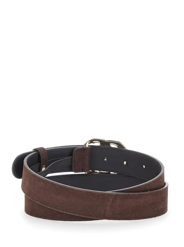 Gucci Belt With Gg Buckle Closure In Suede Leather For - Brown