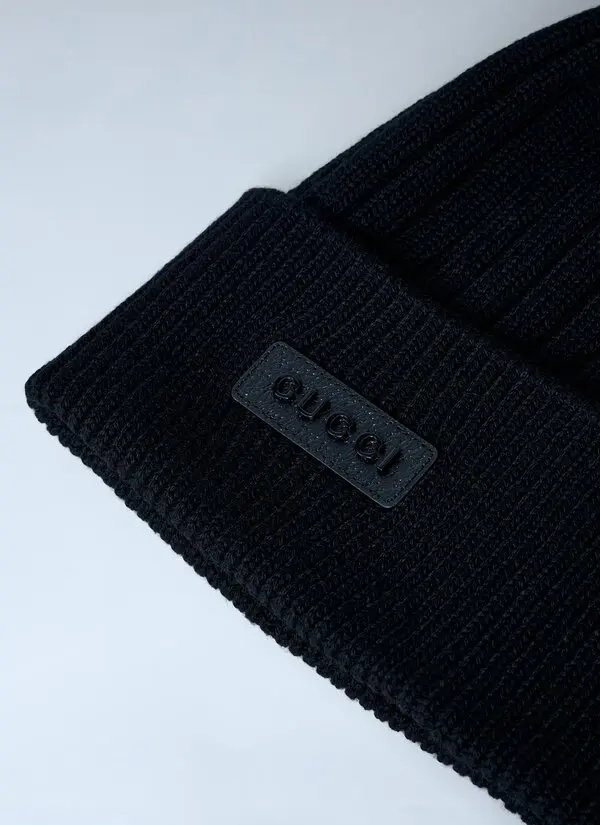 Gucci Logo Motif Beanie Hat - Black
