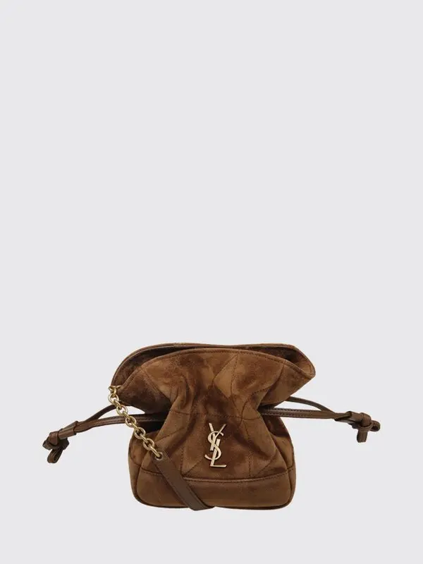 Saint Laurent Jamie Quilted Suede Mini Bucket Bag With Logo - Brown