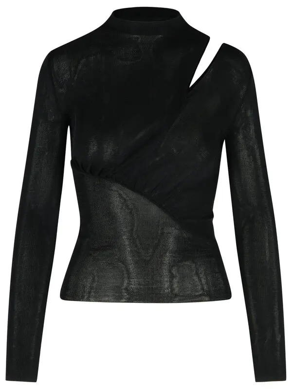 SELF-PORTRAIT Viscose Cut Out Top - Black