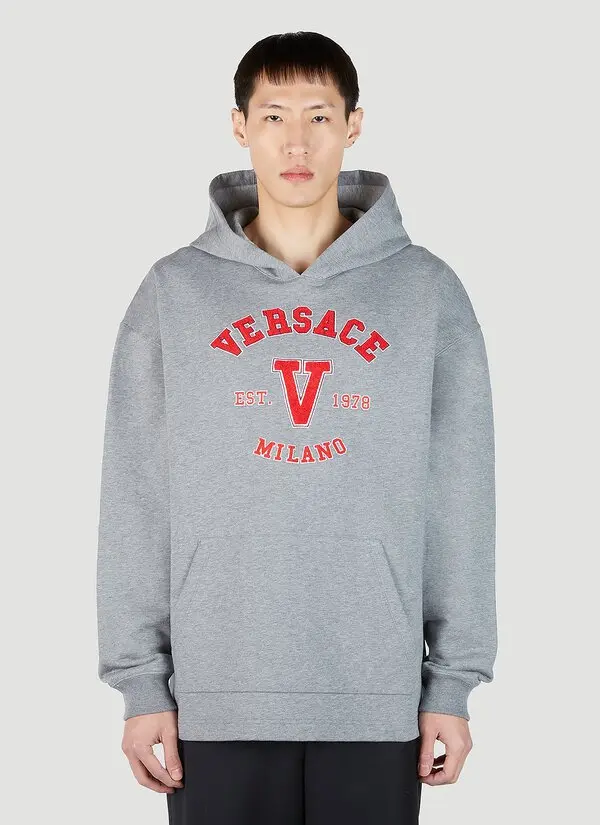 Versace Varsity Logo Patch Hooded Sweatshirt