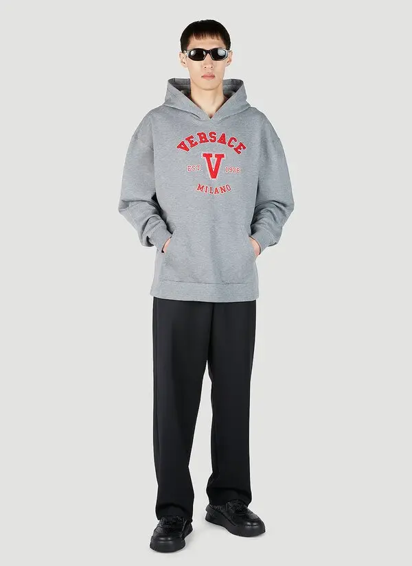 Versace Varsity Logo Patch Hooded Sweatshirt