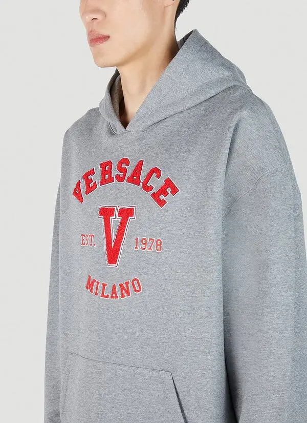 Versace Varsity Logo Patch Hooded Sweatshirt