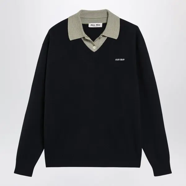 Miu Miu Wool And Cashmere Sweater With Collar - Blue