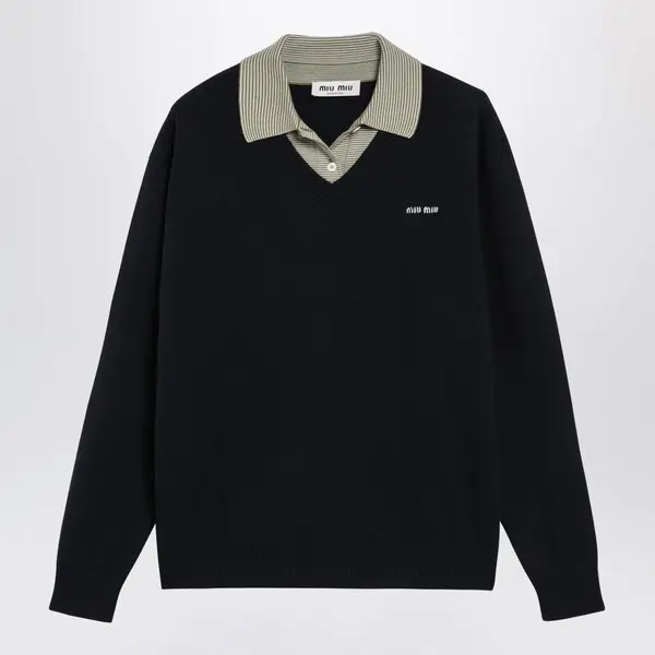 Miu Miu Wool And Cashmere Sweater With Collar - Blue