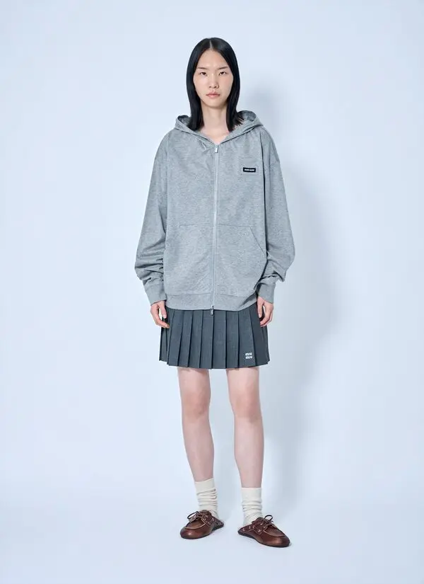 Miu Miu Patch Detail Zip Hoodie - Gray