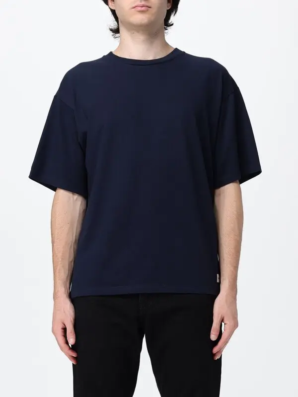 Saint Laurent Crewneck T-shirt In Cotton And Modal Jersey With Dropped Shoulders - Blue