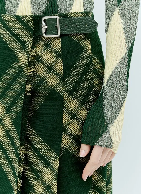 Burberry Wool Check Midi Skirt