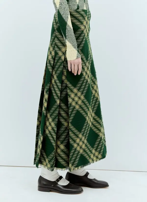Burberry Wool Check Midi Skirt