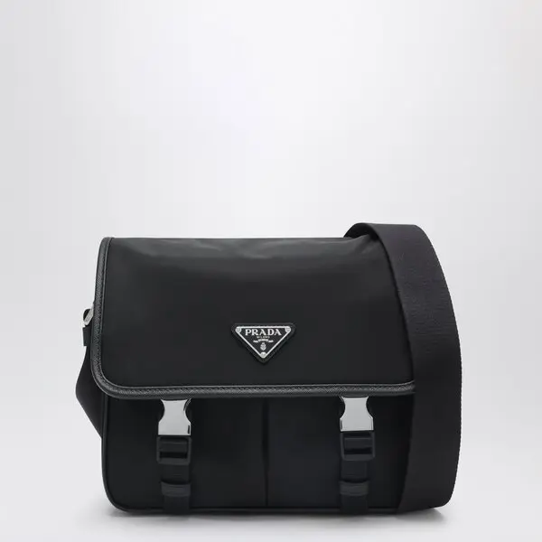 Prada Shoulder Bag In Re-nylon And Saffiano Leather - Black