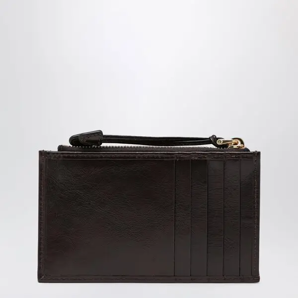 Prada Dark Calf Leather Zip Card Holder - Brown