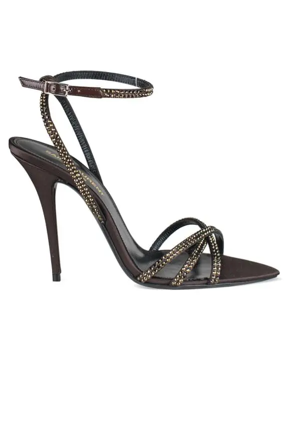 Saint Laurent Ava Satin Sandals - Brown