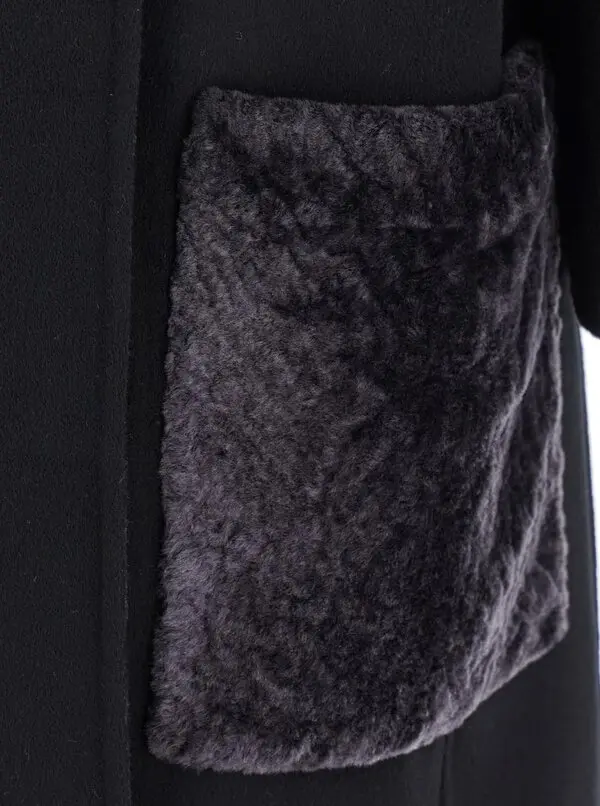 Fendi Crewneck Wool Blend Coat With Shearling Pockets - Multicolor