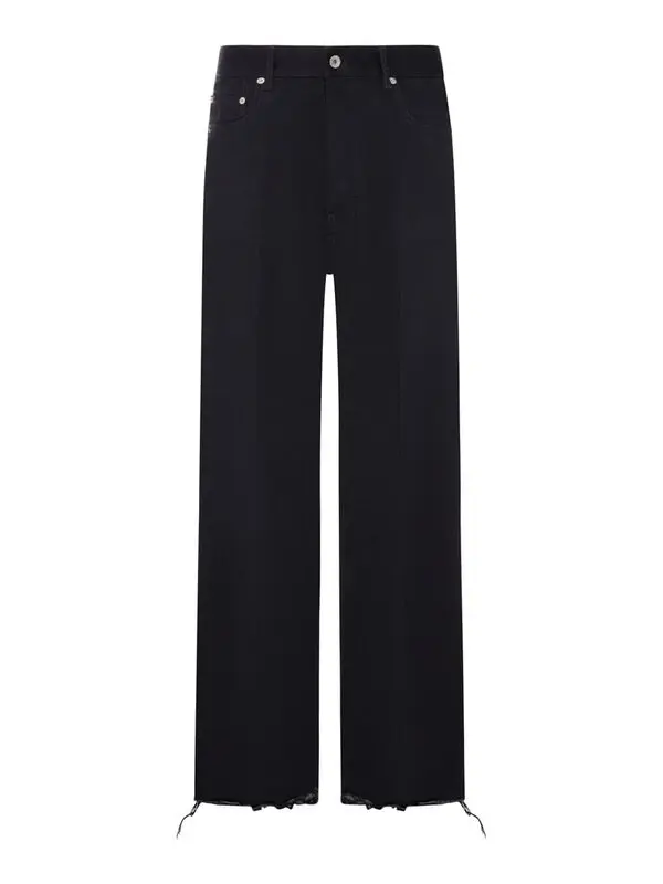 Rick Owens Wide Leg Jeans In Cerat Denim With Frayed Hem - Black