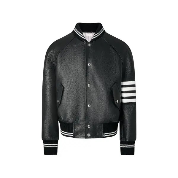 Thom Browne Leather Bomber Jacket - Black
