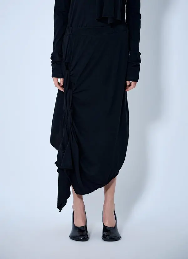 Yohji Yamamoto High Twisted French Terry Braided Skirt - Black