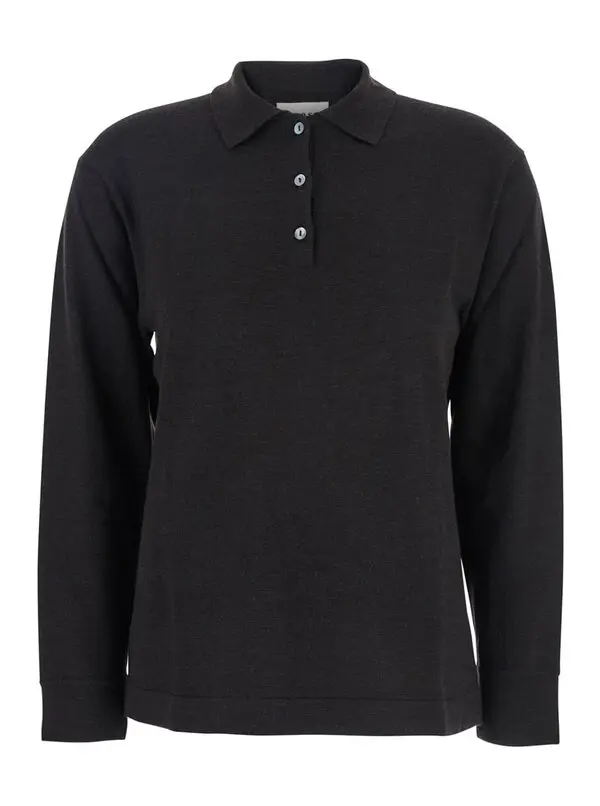 P.a.r.o.s.h Polo Shirt With Classic Collar And Long Sleeves In Wool - Brown