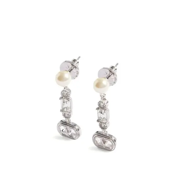Valentino Garavani Vlogo Crystal And Pearl Earrings - Silver