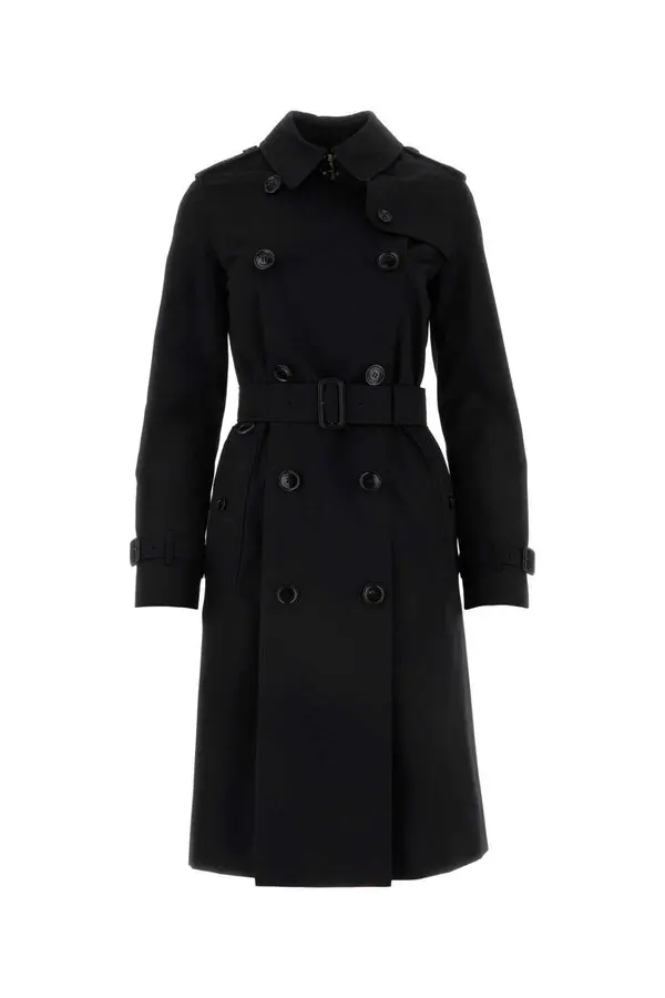 Burberry Gabardine Heritage Kensington Trench Coat - Black