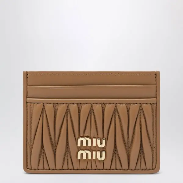 Miu Miu Caramel Card Holder In Matelasse Nappa Leather - Cream