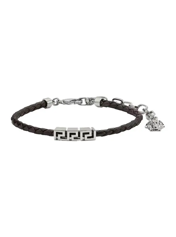 Versace Leather Bracelet With Metal Plate And Pendant - Multicolor