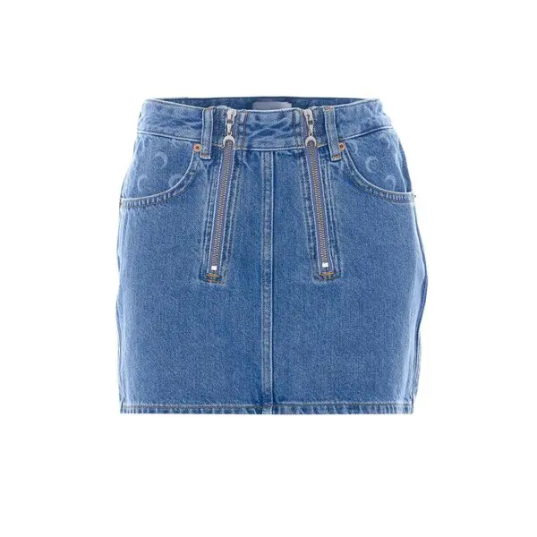 MARINE SERRE Denim Zipped Mini Skirt With Moon Logo - Blue