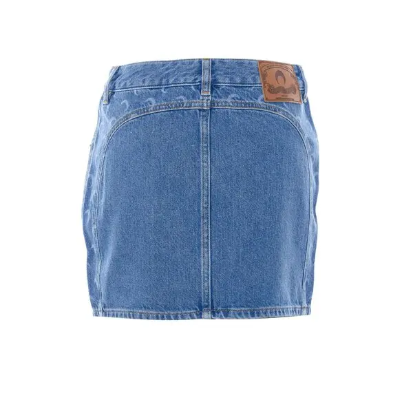 MARINE SERRE Denim Zipped Mini Skirt With Moon Logo - Blue