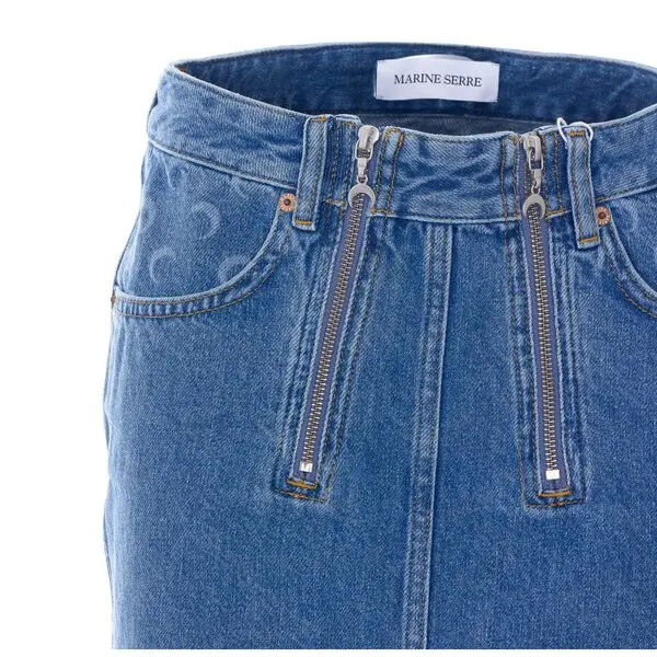 MARINE SERRE Denim Zipped Mini Skirt With Moon Logo - Blue