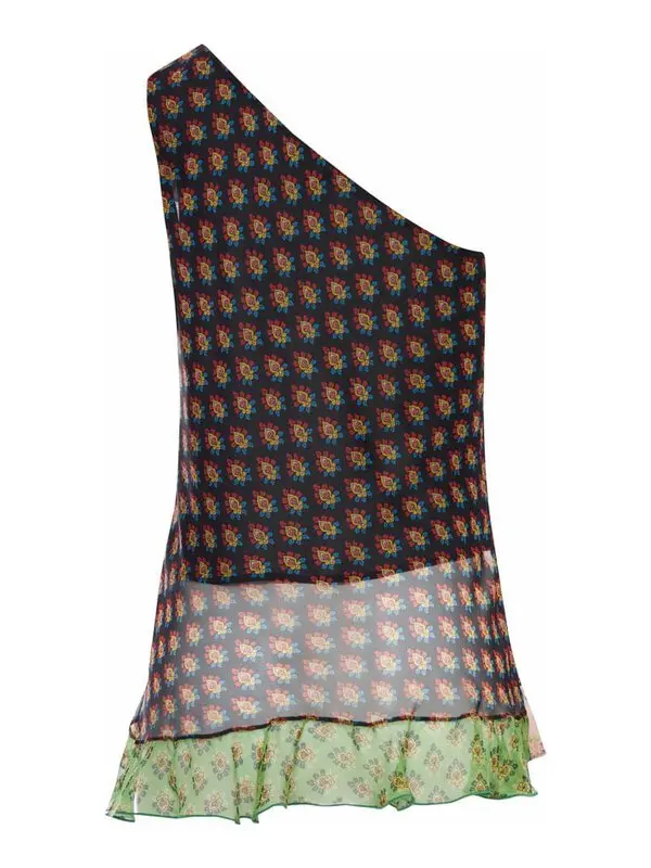 Etro Asymmetric Silk Top With Micro Floral Print - Multicolor