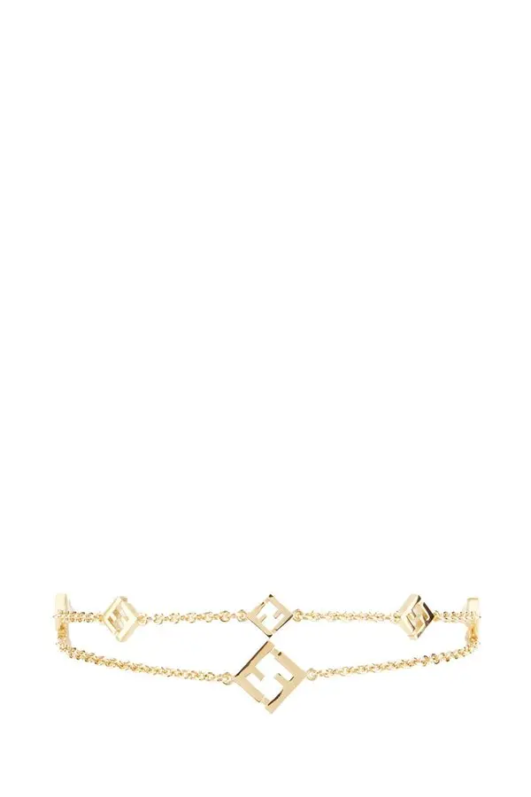 Fendi Gold Tone Metal Chain Logo Necklace - Multicolor