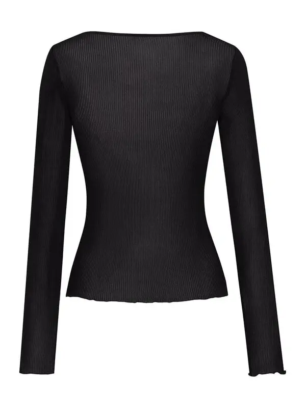 Saint Laurent Ribbed Silk V-neck Cassandre Top - Black