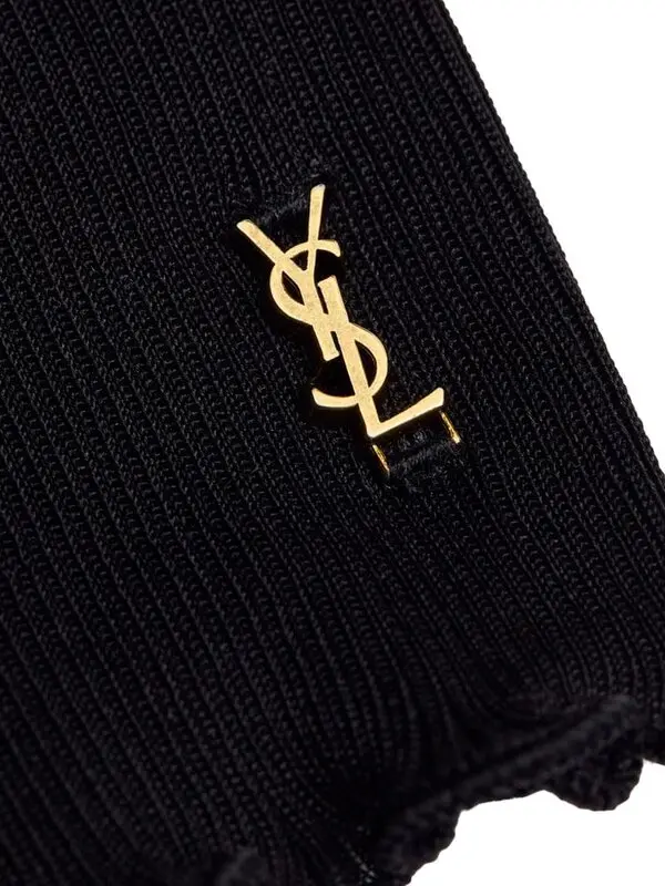 Saint Laurent Ribbed Silk V-neck Cassandre Top - Black