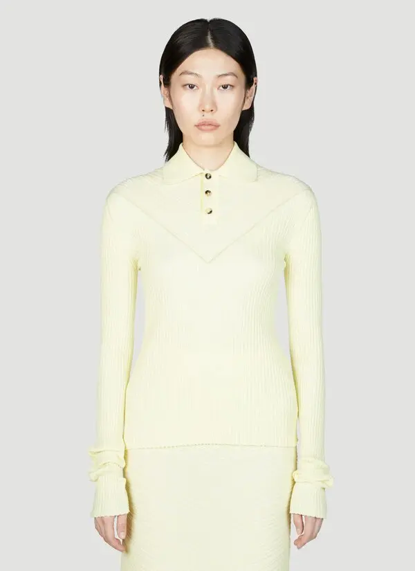 Bottega Veneta Cotton Blend Long Sleeve Ribbed Polo