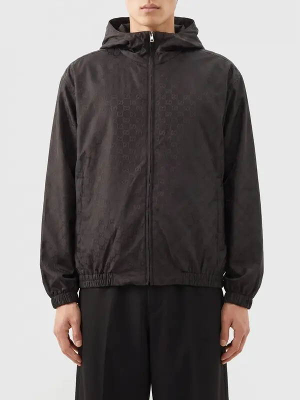 Gucci Gg Monogram Nylon Hooded Windbreaker Jacket