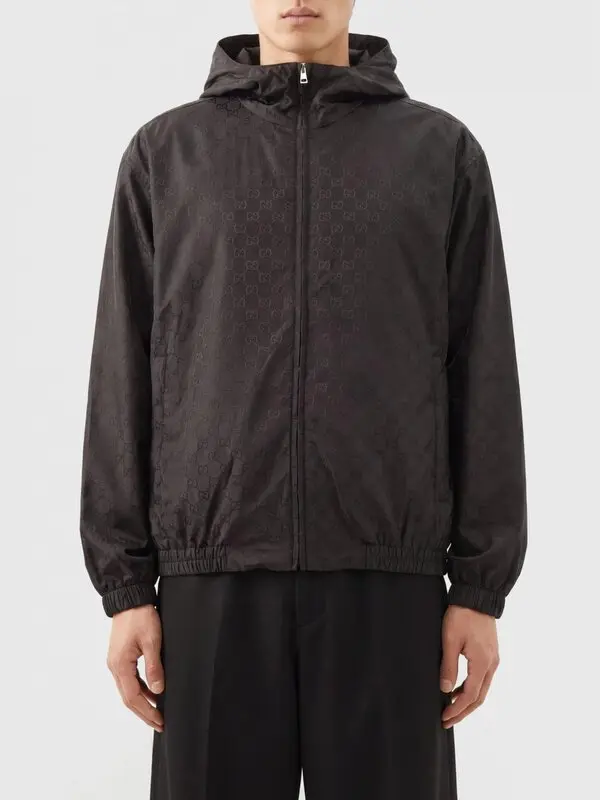 Gucci Gg Monogram Nylon Hooded Windbreaker Jacket