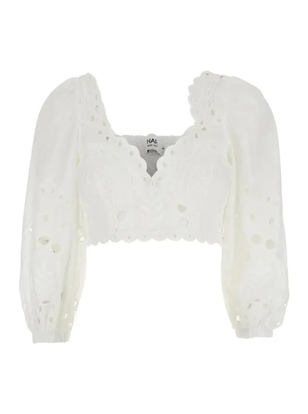 Charo Ruiz Ibiza Luna' White Top With Deep Neckline And Intricate Embroidery In Cotton Blend For - Multicolor