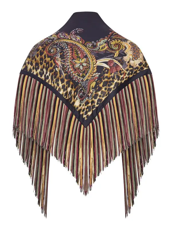 Etro Printed Silk Scarf With Multicolored Fringe