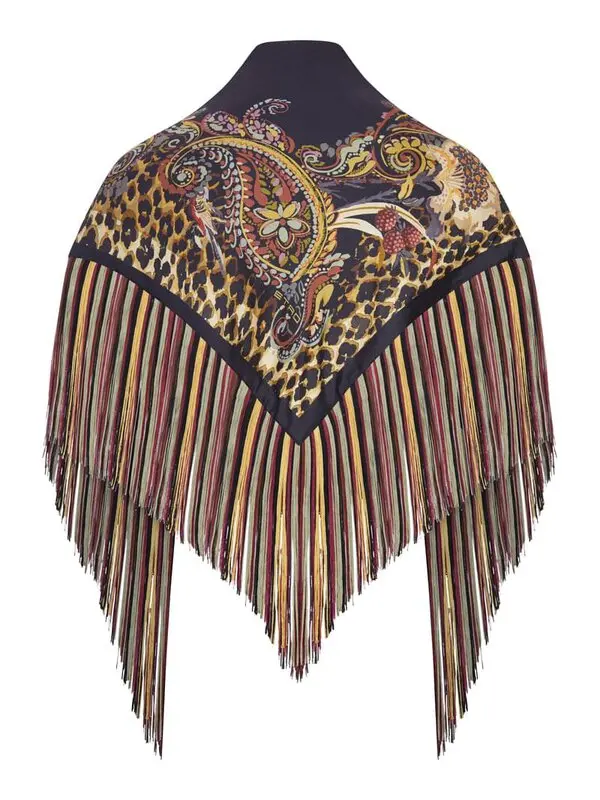 Etro Printed Silk Scarf With Multicolored Fringe