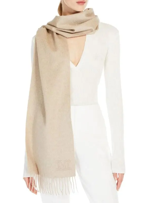 Max Mara Cashmere Stole With Monogram Embroidery - Cream