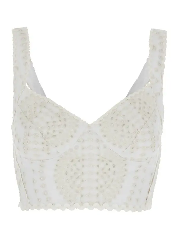 Charo Ruiz Ibiza Goldie' White Top With V-neck On The Front And Perforated Design In Cotton And Linen Blend - Multicolor
