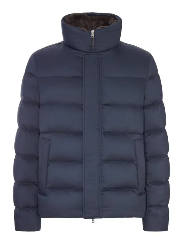 Herno Padded Puffer Jacket With A High Collar And Faux-fur Lining - Blue